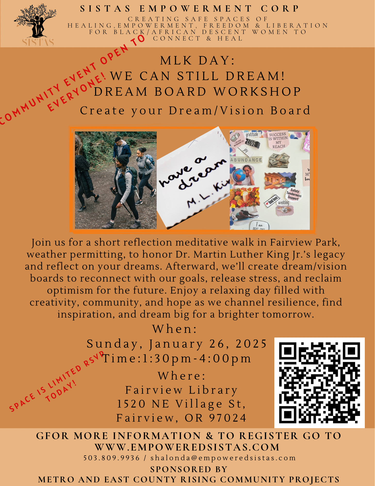 MLK Day Reflection Walk & Dream/Vision Board Workshop | SISTAS EMPOWERMEnt