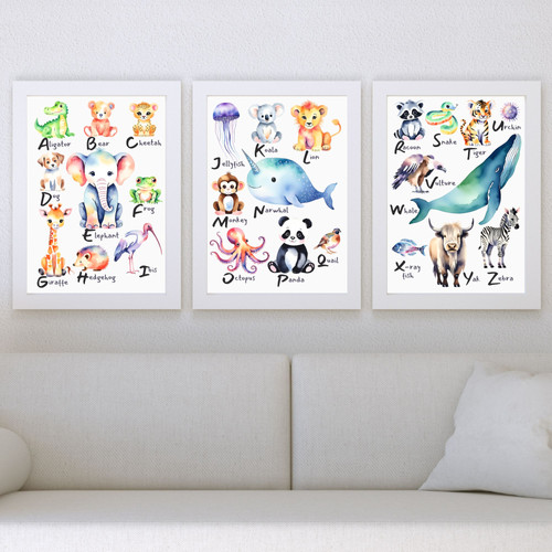 Animal Alphabet Set of 3 Prints | Thea Creative