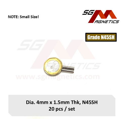 4x1.5mm N45SH - Neodymium Disc Magnets - 20pcs | SG Magnetics