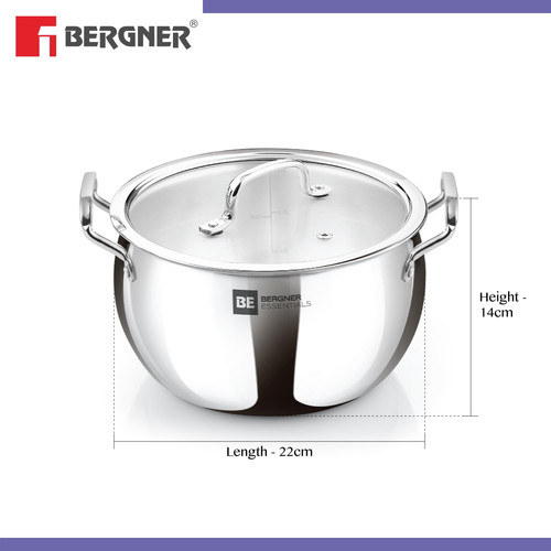 Bergner BE Bergner Essentials Tri-Ply Stainless Steel 16cm Rice Handi ...