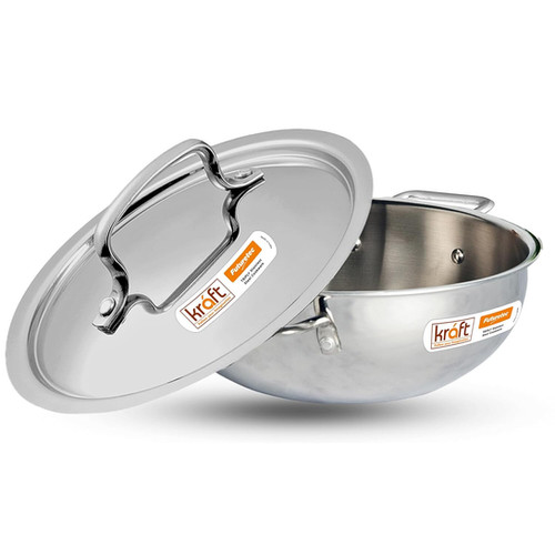 Kraft Futuretec Triply Stainless Steel Cookware Kadai with Lid | B M ...