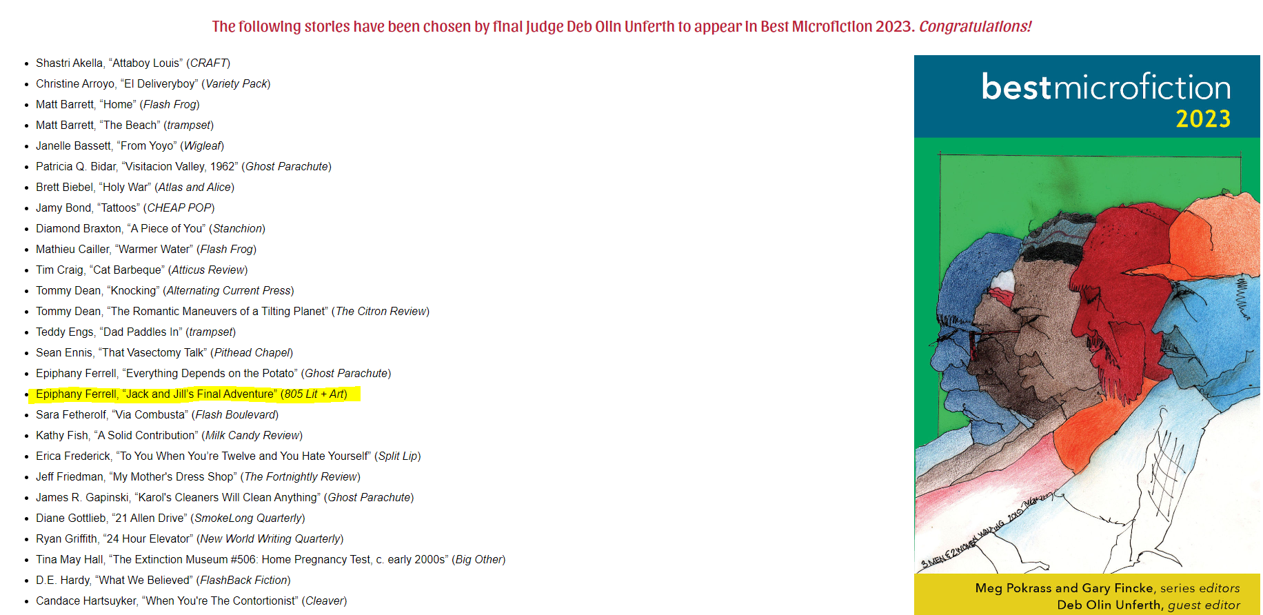 Epiphany Ferrell’s piece selected for Best Microfiction 2023