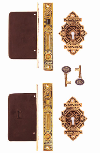 Oriental Fancy Double Pocket Door Locking Sets | charleston-hardware