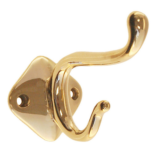 Small Brass Double Hook with Square Base | charleston-hardware