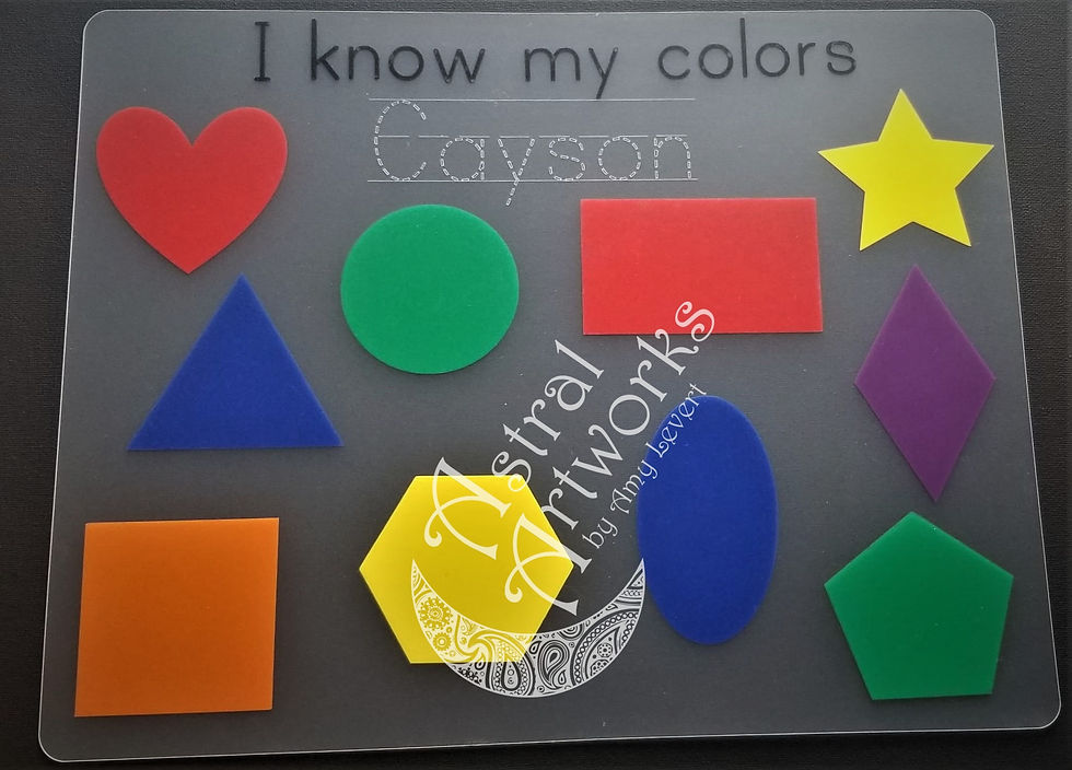 DRY ERASE SHAPE & COLORS LEARNING MAT -Personalized with name | Astral ...