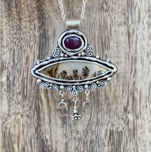 Dendrite Agate, Ruby and Thai Silver Charms | coldfeetstudio