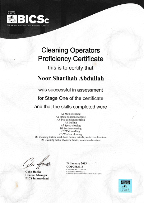 Certificates | Fammass Cleaning