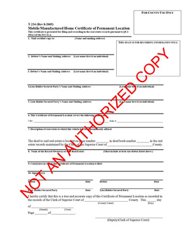 T-234 Mobile/Manufactured Home Certificate of Permanent Location ...
