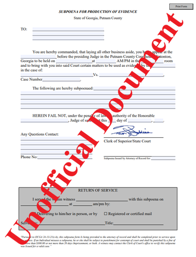 Signed Evidence Subpoena | Clerk of Courts