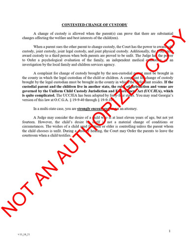 Change of Custody | Contested | Clerk of Courts