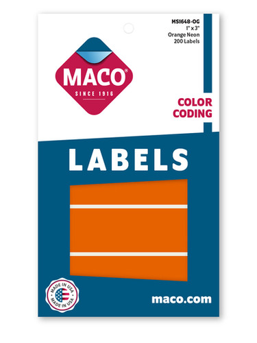1" x 3" Color Coding Labels, Orange Neon, 200/Bx | Maco