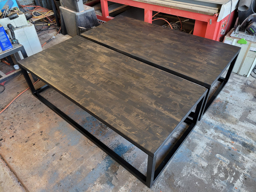 Ebonized Butcher Block Rectangle Coffee Tables