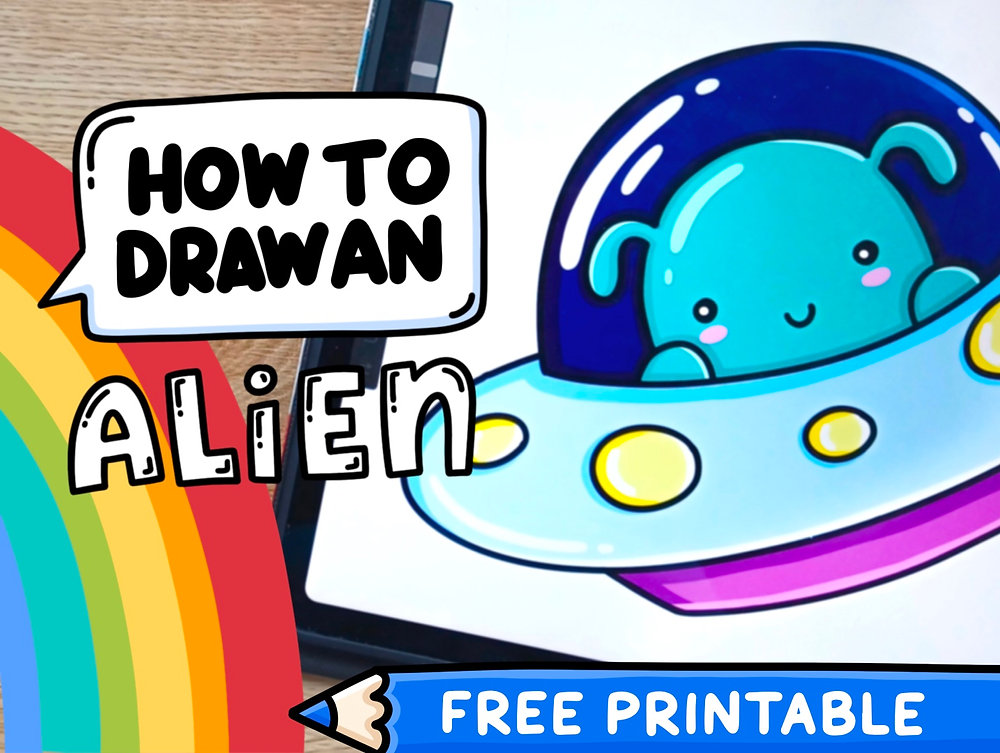 How to draw an Alien in a Spaceship | Easy Step-by-Step Beginner ...