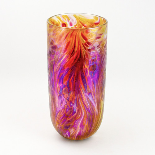 Featherspray Fumed Pink Cylinder Vase Large | IOW Studio Glass ltd
