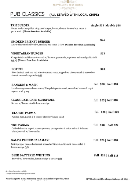 Menu | The Travellers Rest
