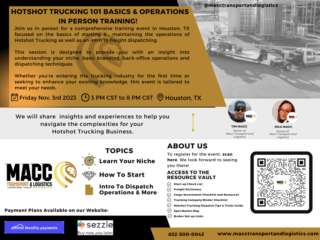 Hotshot Trucking 101 Basics & Operations- In Person Training | Macc ...