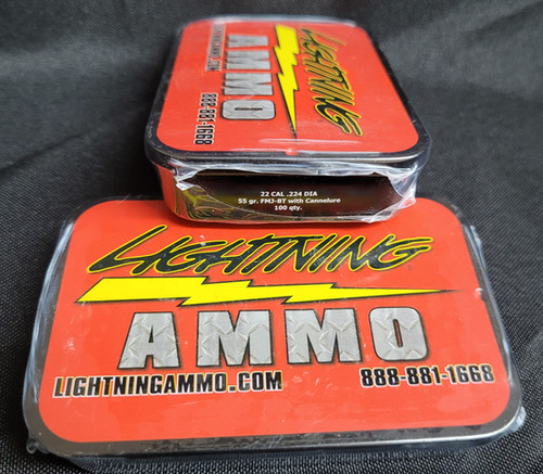 Lightning Ammo Rifle Bullets, 100ct, .22 Cal .224" 55 gr FMJ-BT w/c in ...