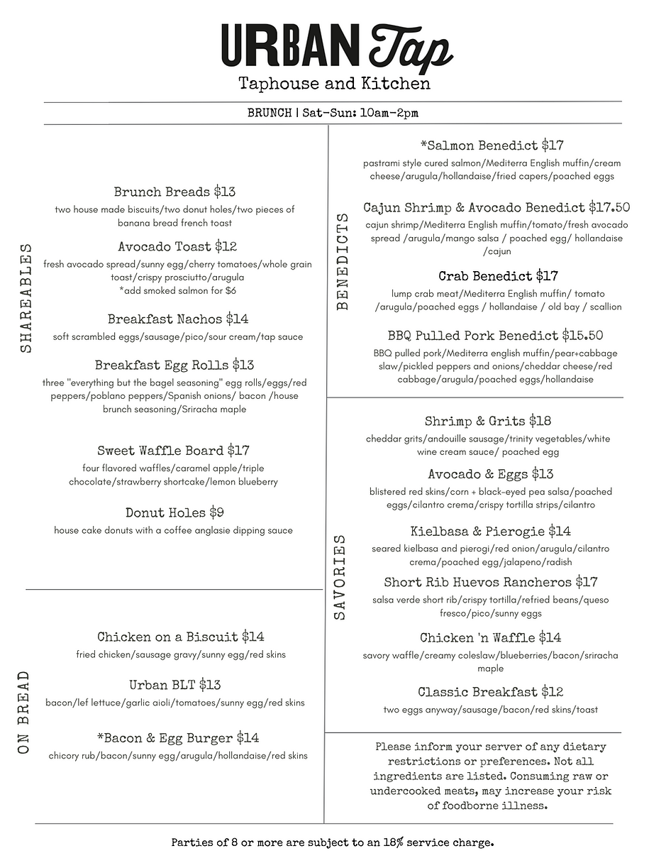 Menu | The Urban Tap