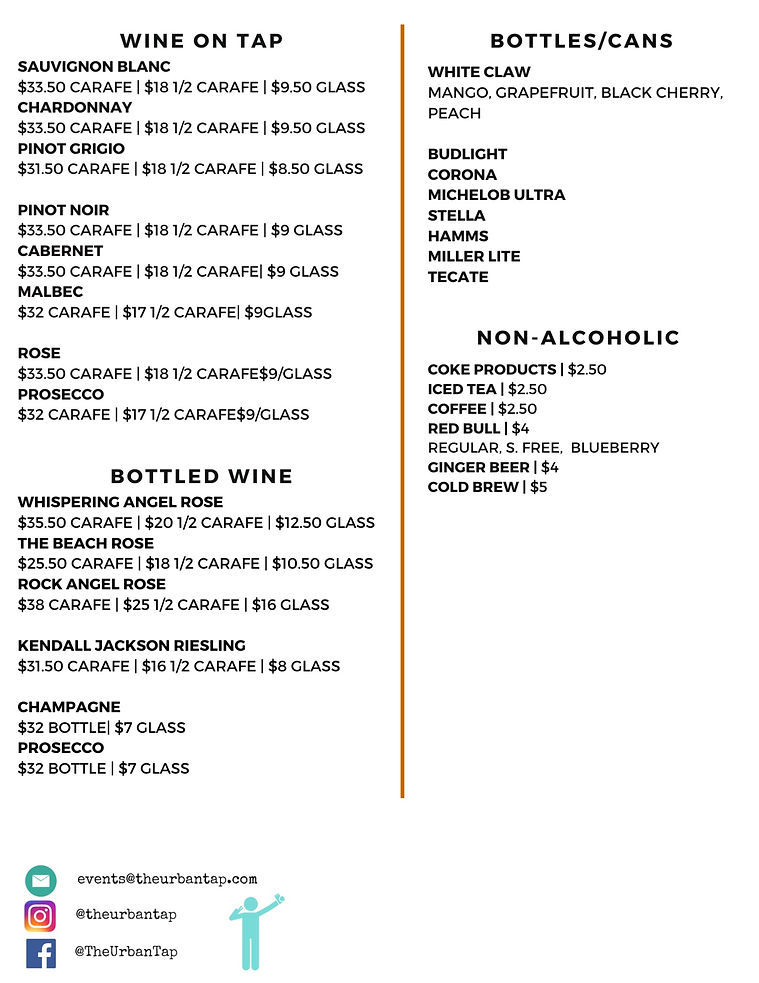 Menu | The Urban Tap