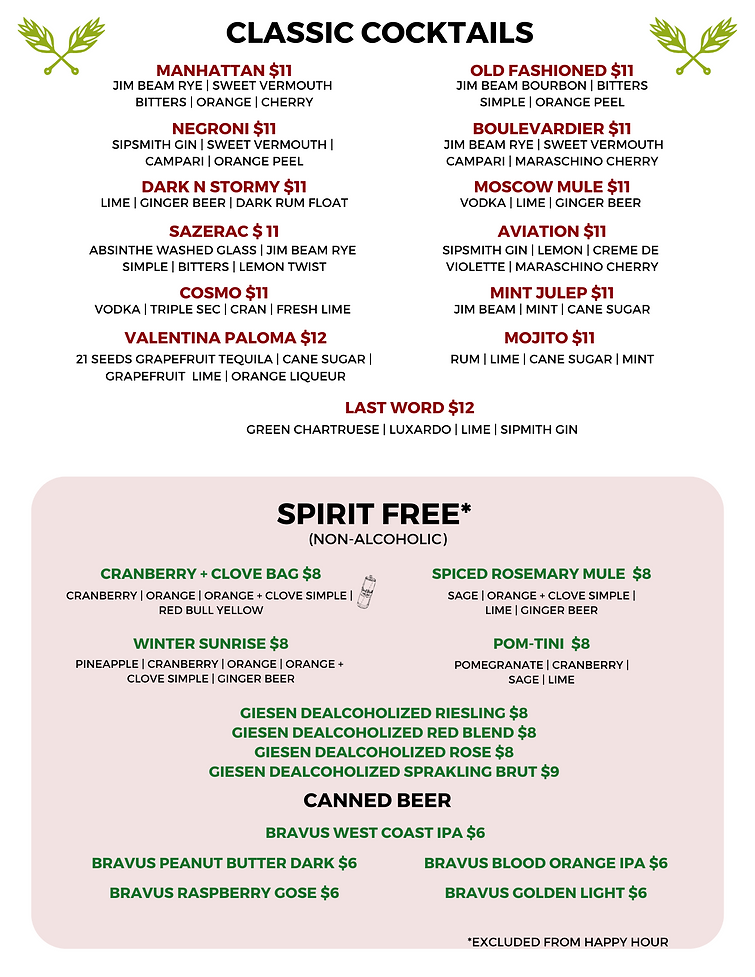 Menu | The Urban Tap