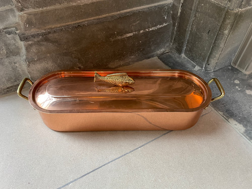 Lot 68 - Copper Fish Pan W/ Brass Handles | Castle Content Sales