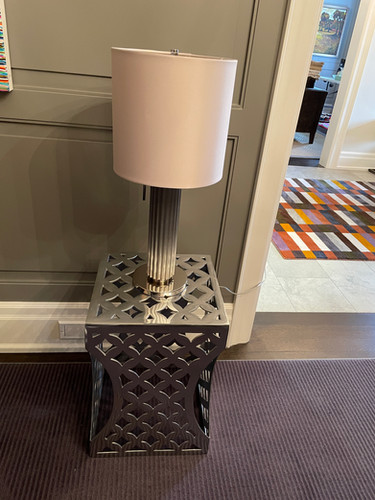 Lot 85 - Square Metal Table & Lamp | Castle Content Sales