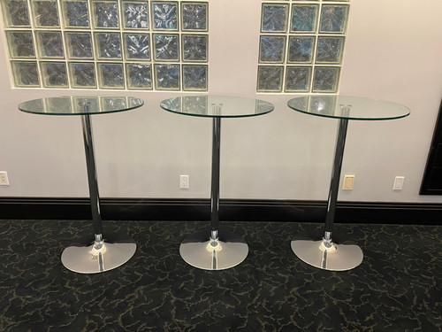 Lot 74 - High-Top Glass & Chrome Tables X 3 | Castle Content Sales