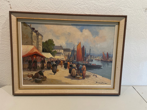 Lot 304 - Vintage Oil of Market at Harbour by Eugene Demester | Castle ...