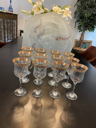 Lot 115 - Gold-Rimmed Water Goblets & Platter | Castle Content Sales