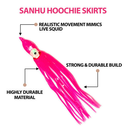 Hoochie Skirts Squid pink 3.5 inch | Sanhu Tackle
