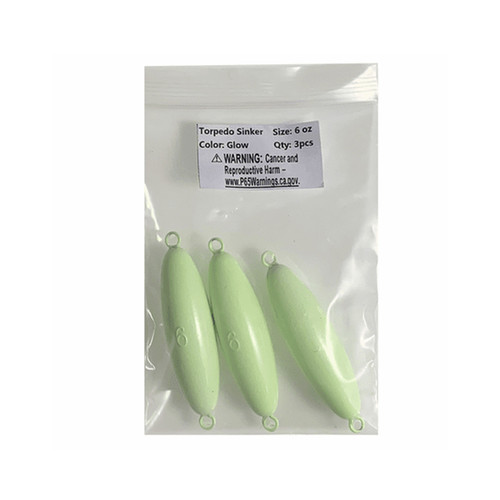 Fishing Torpedo Sinker Weight Glow 6oz 6 Pieces | Sanhu Tackle