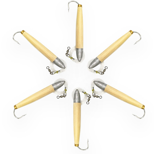 8" Rigged, Cedar Plugs, Natural 6 Pcs w/Lure Bag | Sanhu Tackle