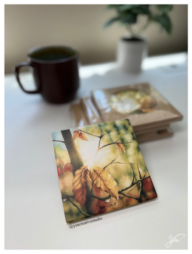 Square Ceramic Coaster with Sunrise Painting | Yincreativestudio