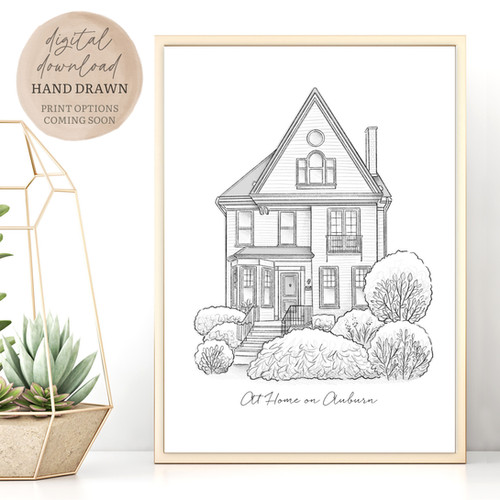 Custom Home Drawing - Black & White | White Linen Copy