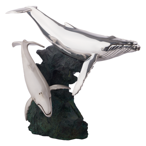 Escultura de Ballena Jorobada y su Cría en Plata | D'Argenta México