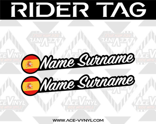 Rider Tag with Name & Country Flag - Style 7 | Ace Vinyl