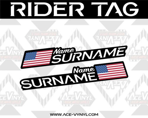 Rider Tag with Name & Country Flag - Style 3 | Ace Vinyl