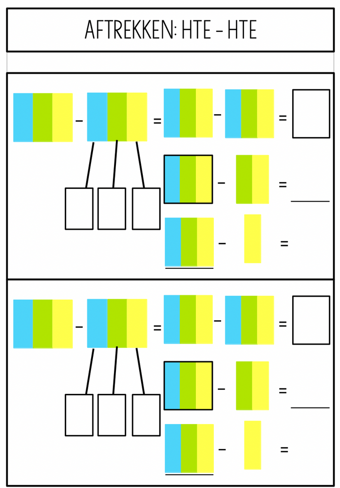 Hulpkaarten optellen en aftrekken tot 1000 met brug