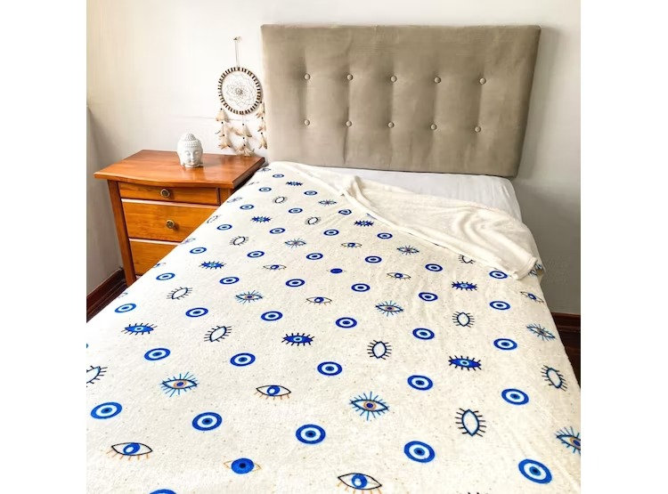 MANTA DE FELPA CON REVERSIBLE DE CARNERITO - OJO TURCO AZUL PERLA
