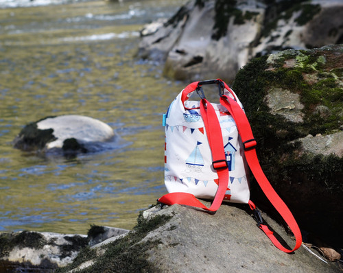 Medium Oilcloth Rucksack in Seaside Hut Fabric | Oilcloth Bag Company