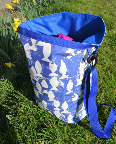 Large Oilcloth Rucksack in Shiny Blue Fish | Oilcloth Bag Company