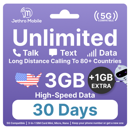 $20/Month Prepaid Unlimited Talk, Text & Data | Jethro Mobile