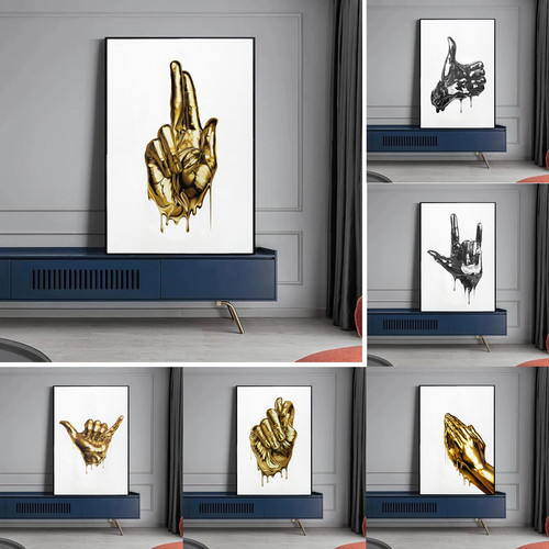 Abstract Metal Gold Middle Finger Statue Canvas Prints | Kanvascrave