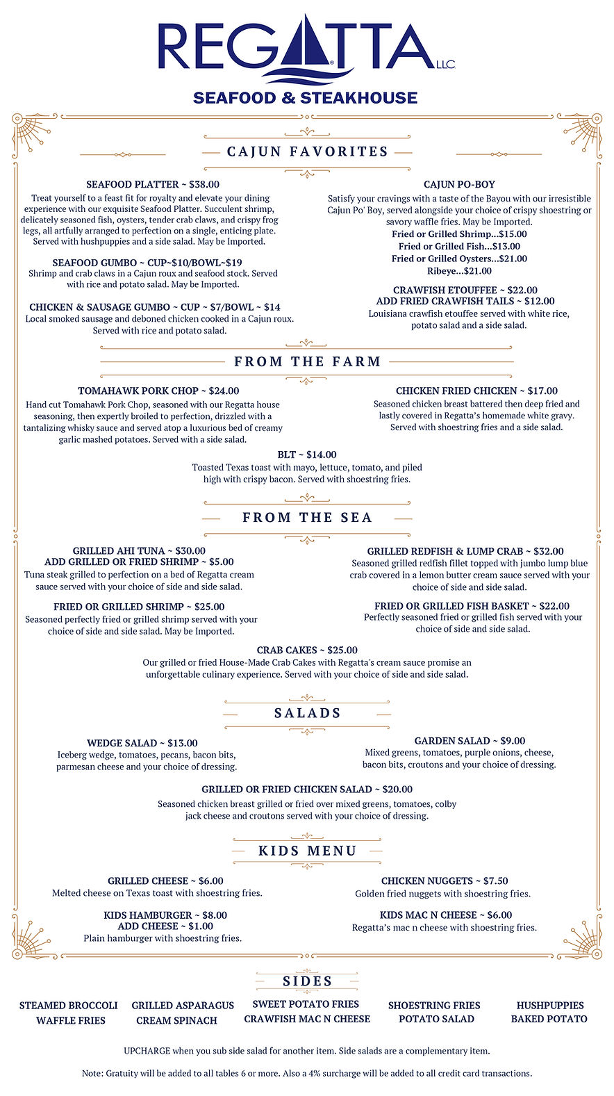 Main Menu | Seafood Restaurant | Regatta Seafood & Steakhouse | United ...