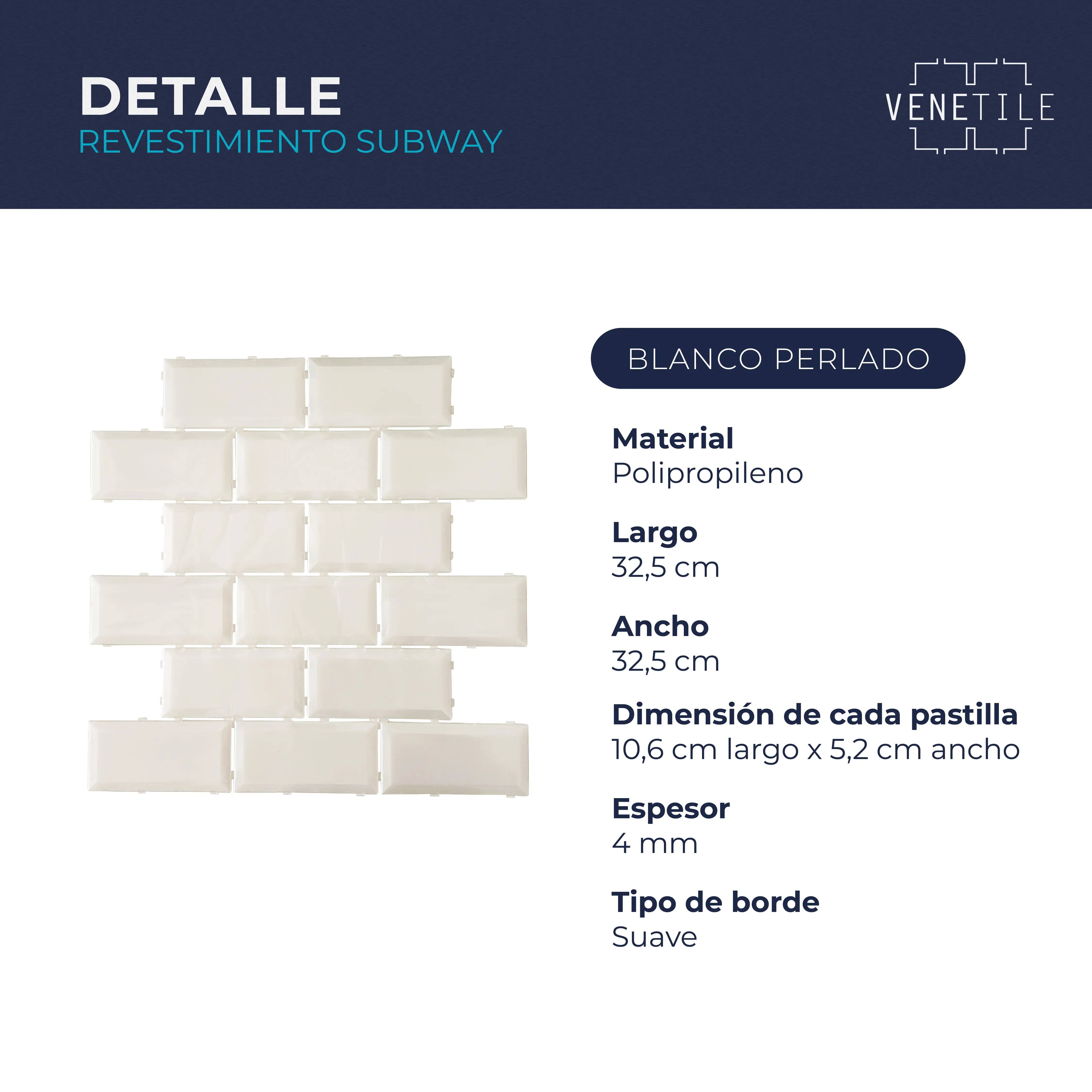 Azulejos Subway Blanco Perlado 1 m2 | VeneTile