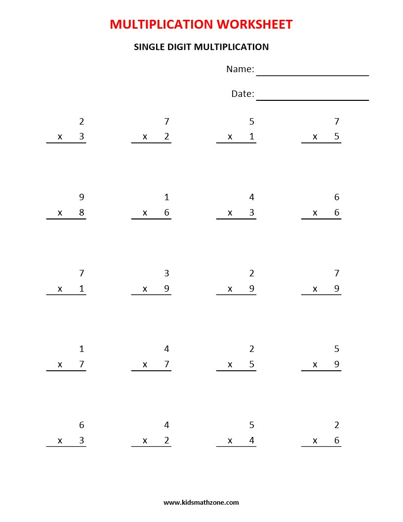 Mutiplication worksheet