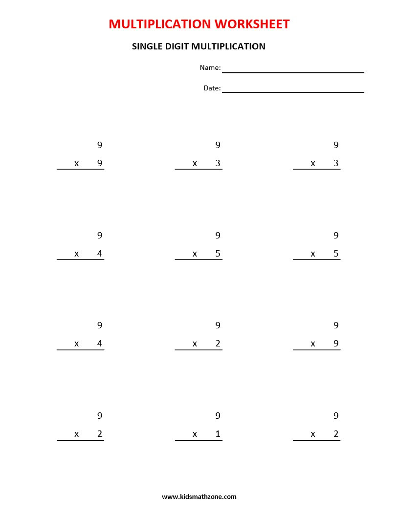 Mutiplication worksheet