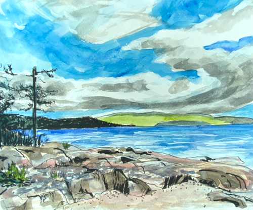 Superior Shore Rainbow Falls by Jaime Lee Lightle | roundhillstudio