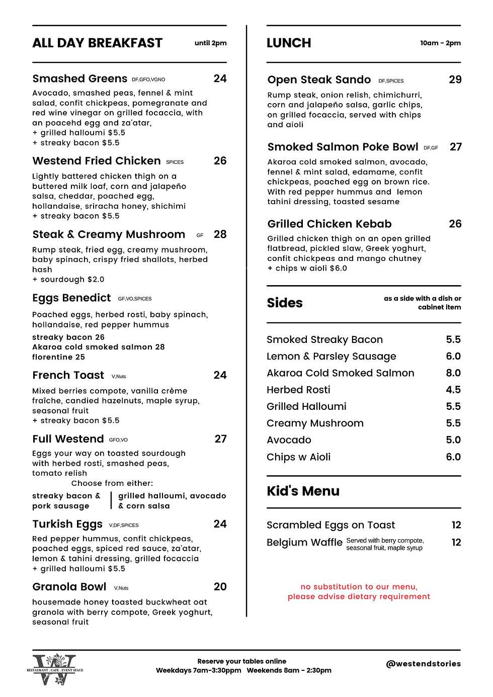 Menu | Westend Stories