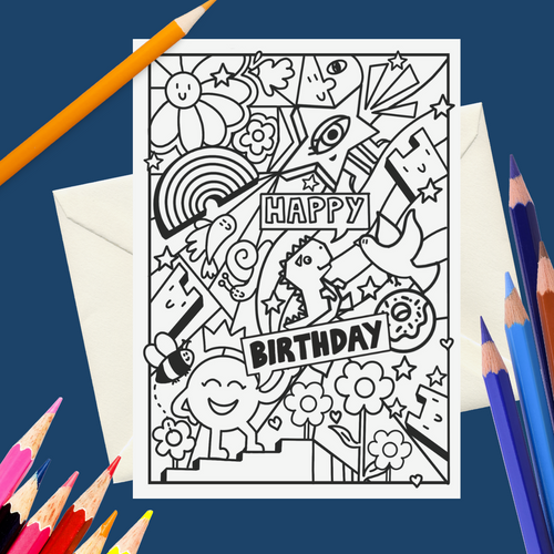 Happy birthday - colour your own | Mandy Johnson Artist